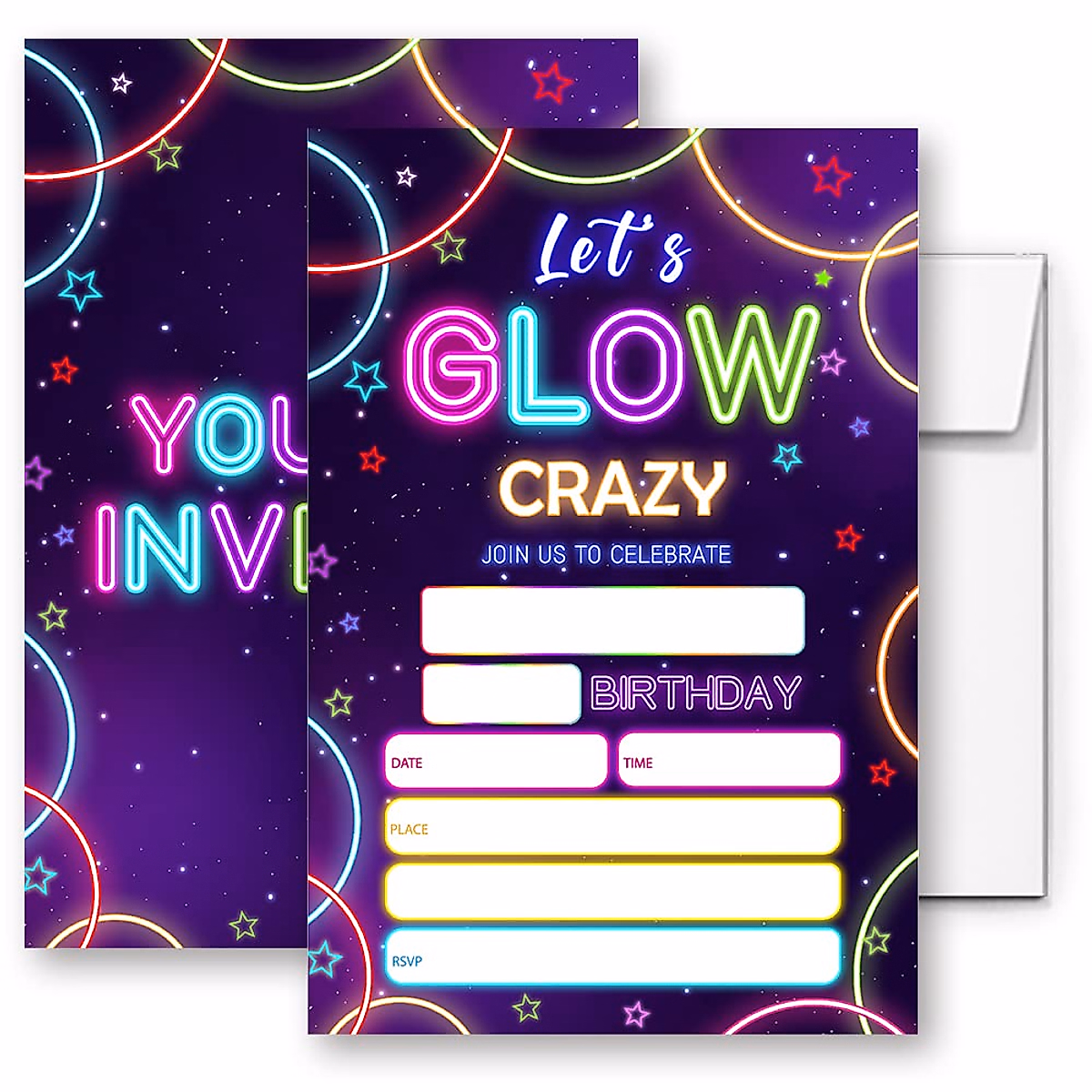 LoaHak Glow Birthday Invitation, Neon Glow Crazy Birthday Invitations, Glow Birthday Party Invitations, Glow Neon Party Favors Neon Party Invites Cards. (065)