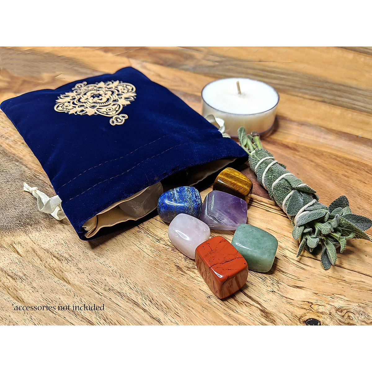 Miriyan Spiritual Mandala Tarot & Dice Bag I Velvet & Satin Drawstring Pouch Ideal Size for Tarot & Oracle Cards, DND, D&D, Dungeons and Dragons Accessories, Runes & Jewelry I Travel Gift Bag (Blue)