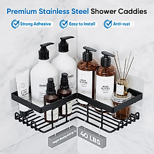 FORWOS Corner Shower Caddy 3 Pack, Rustproof Stainless Steel Bathroom Organizer and Storage, No Drilling Shower Shelf Inside Shower, Adhesive Shower Shelf for Home, Bathroom, Kitchen (Black)