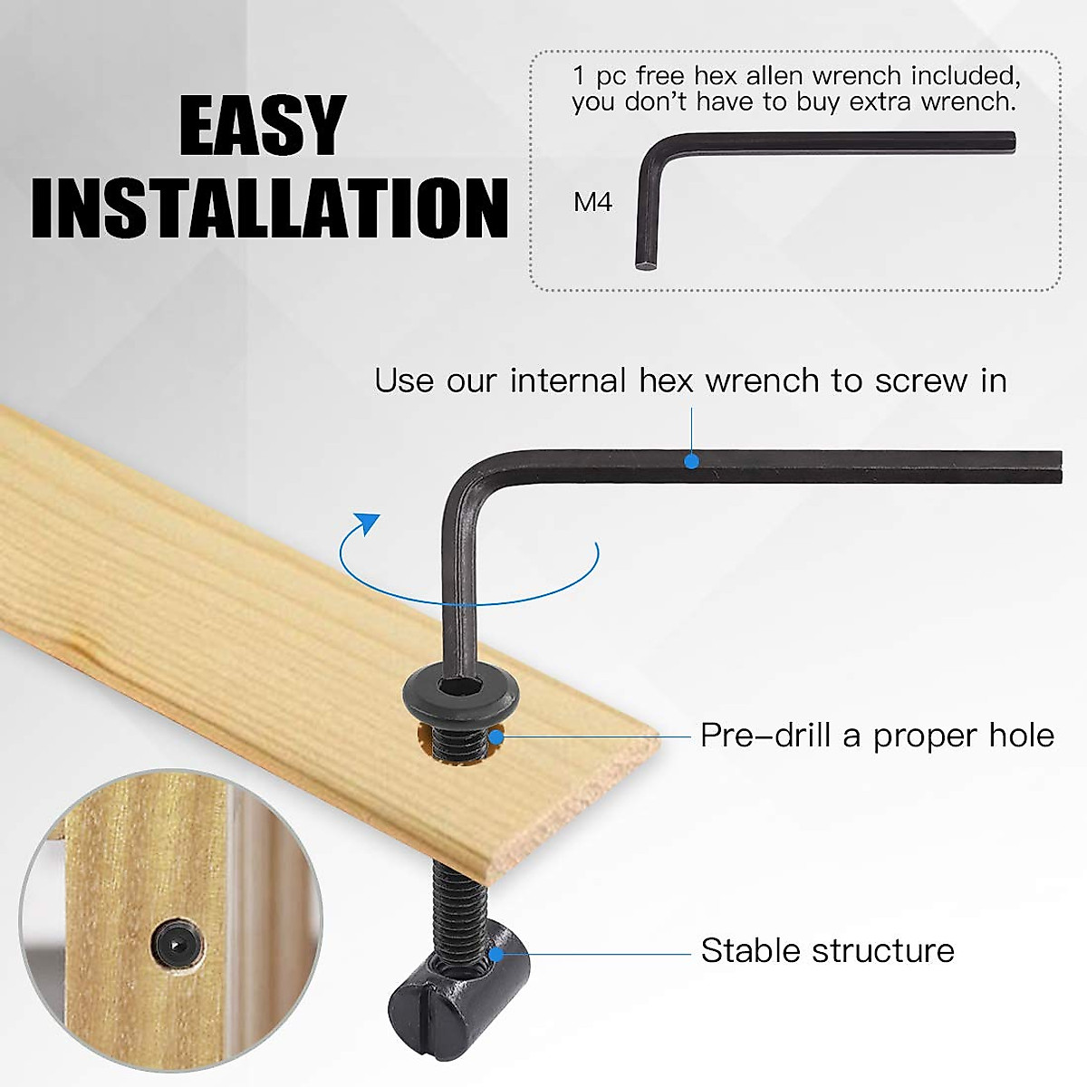 Glarks 120Pcs M6x15/20/25/30/35mm Black Hex Socket Cap Bolt Screws and Barrel Nut Assortment Kit with a Allen Wrench for Crib Baby Bed Cots Furniture