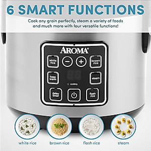 Aroma Housewares ARC-914SBD Digital Cool-Touch Rice Grain Cooker and Food Steamer, Stainless, Silver, 4-Cup (Uncooked) / 8-Cup (Cooked)