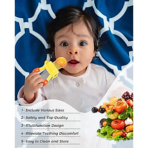 Baby Fruit Feeder, Baby Food Feeder,Teething Pacifier (4 Pack), Baby Fruit Pacifier Feeder, Soft Safe BPA-Free Silicone Pouches, Training Massaging Toy Teether