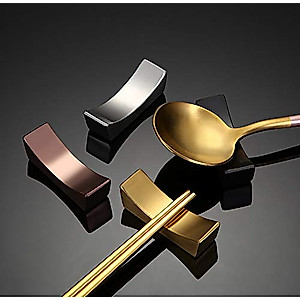 ChezMax Pack of 5 304 Stainless Steel Chopsticks Rest Set Pillow Shape Spoon Forks Knives Tableware Rest Holder Titanium