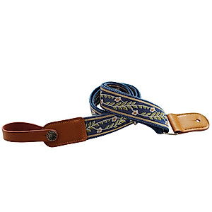 MUSIC FIRST Original Design Vintage Blue “Jasmine” Soft Meshbelt & Genuine Leather Ukulele Strap Ukulele Shoulder Strap With a Genuine Leather Strap Locker