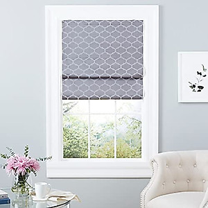 Exclusive Home Montague Trellis Total Blackout Roman Shade, 23"x64", Dark Grey