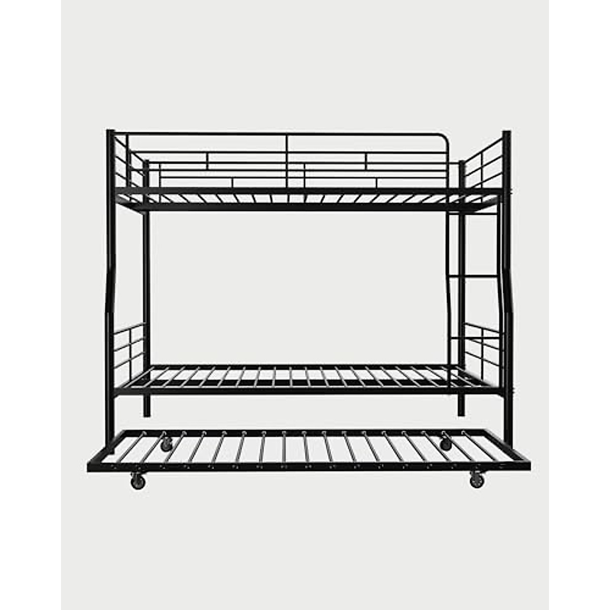 Miscoos Full XL Over Queen Bunk Bed with Trundle, Heavy-Duty Bunk Bed Frame with Ladder and High Guardrail, Convertible into 3 Beds for Kids Teens Girls Boys, Black