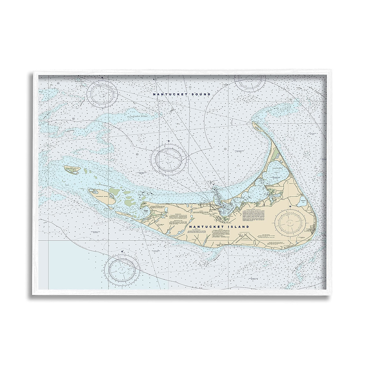 Stupell Industries Nantucket Island Coastal Massachusetts Traditional Nautical Map, Designed by Daphne Polselli White Framed Wall Art, 11 x 14, Tan