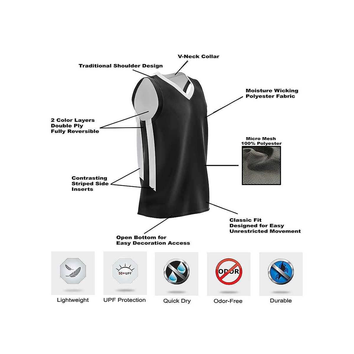 Youth Boys Reversible Mesh Performance Athletic Basketball Jerseys Blank Team Uniforms for Sports Scrimmage (1 Piece) (Blk/Wht, Youth Large)