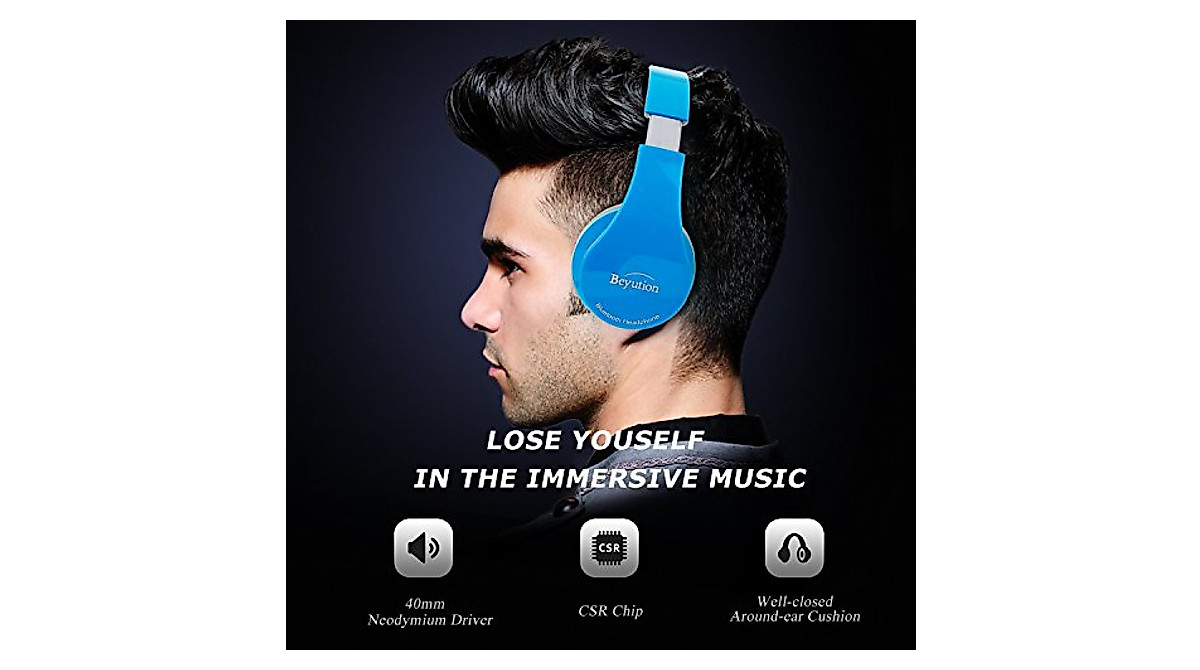 Beyution Blue Wireless Bluetooth Headphones with Noise Reduction