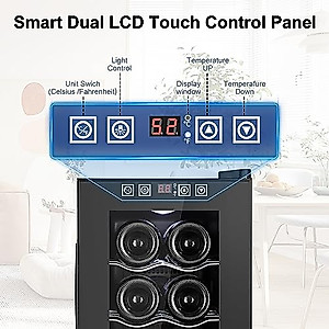 Mini Wine Fridge, 8-Bottle Small Wine Cooler, Wine Cooler Refrigerator With Removable Shelves Interior Lighting Digital Touch Control, And Private Reserve Wine Cellar For Home, Office, Bar