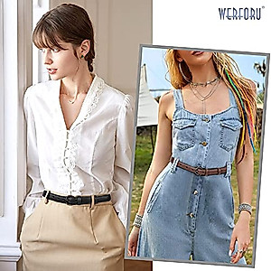 WERFORU 2 Pack Women Belt Skinny Waist Dress Belts Solid Pin Buckle Belt for Jeans Pants,Black+Coffee, Fit Size 46-50 inches