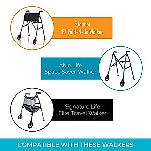 Stander Ski Glide Sock Covers, Skid Covers for Indoors with Drawstring Closure, Walker Foot Pad Accessory, Compatible with The EZ Fold-N-Go Walker and The Able Life Space Saver Walker, Set of 2