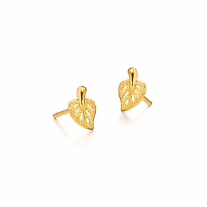 CHOW SANG SANG 999.9 24K Solid Gold Leaf Stud Earrings for Women 68725E