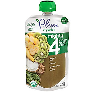 Plum Organics Mighty 4, Organic Toddler Food, Banana, Kiwi, Spinach, Greek Yogurt & Barley, 4 oz Pouch (Pack of 6)