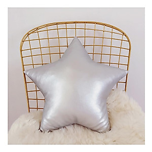Lioong Metallic Star Pillows for Girls Kids Bedroom Playroom,Silver Leather Throw Decorative Pillow Floor Cushion Stuffed Plush Sofa Chairs Decoration