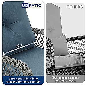 UDPATIO 3 Piece Patio Set Rocking, Rattan Outdoor Rocking Patio Bistro Set with 2 Rockers and 1 Side Table with 4‘’ Thick Cushions for Backyard, Porch, Balcony, Poolside(Blue)