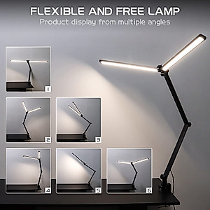 Torchlet Desk Lamps for Home Office, 24W Architect Desk Lamp with Clamp, 31.5" Wide Adjustable LED Desk Light, Stepless Dimming Modern Desk Lamp, Double Head Office Lamp for Workbench Drafting, Task