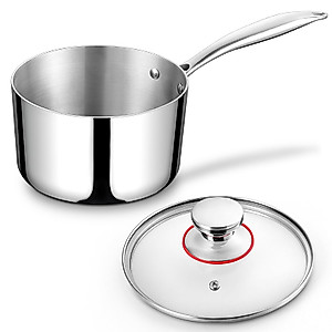 3-Quart Tri-Ply Saucepan with Lid, Joyfair 18/10 Stainless Steel Sauce Pot with Heatproof Handle, Induction Cookware for Cooking Boiling Stewing, Suitable for All Cooktops (Gas, Electric & Ceramic)
