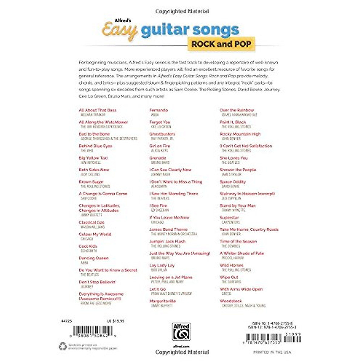 Alfred's Easy Guitar Songs -- Rock & Pop: 50 Hits from Across the Decades