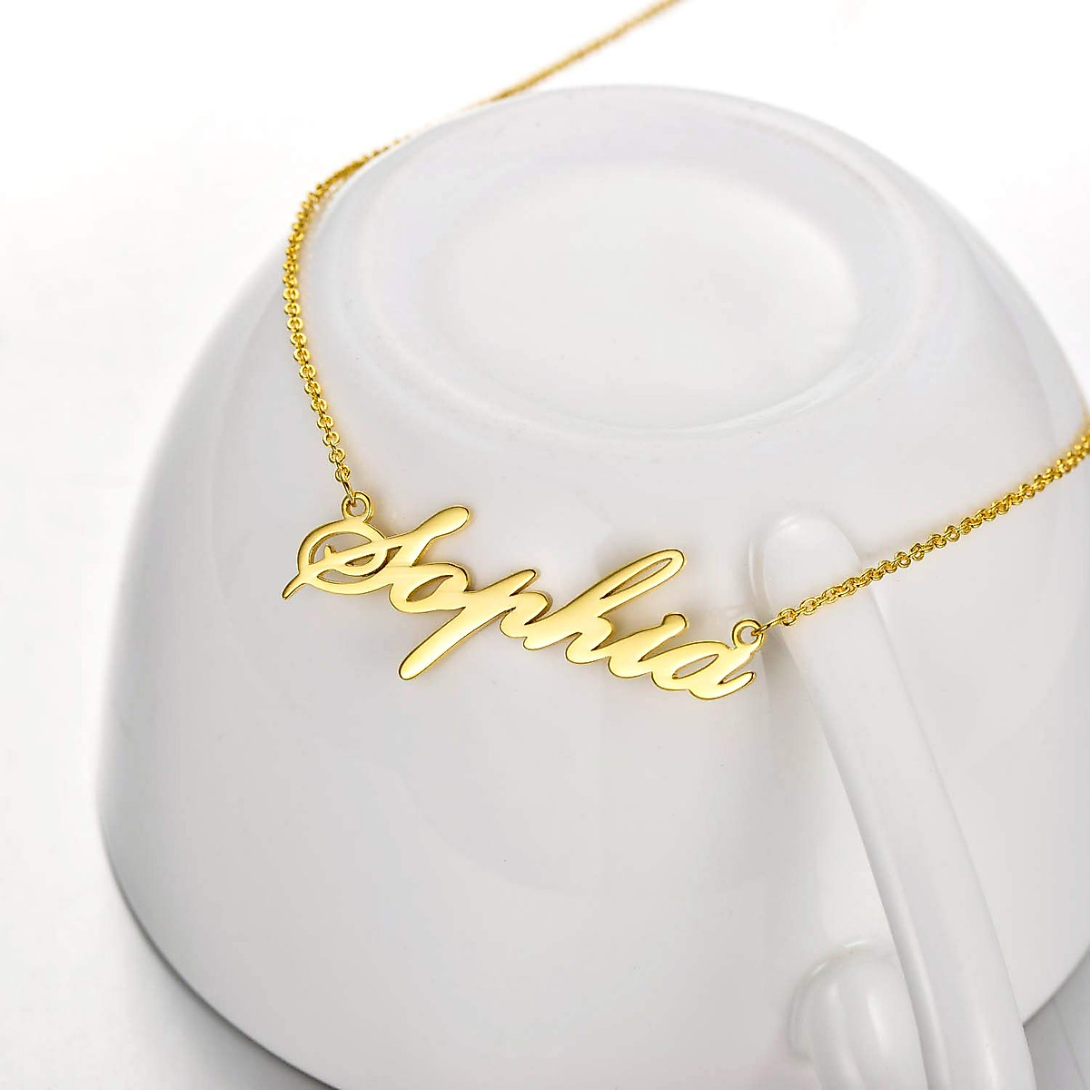 GLAVEHO 14K Gold Name Necklace Personalized, 14kt Solid Gold Nameplate Necklace Custom Initial Letter Jewelry Gift for Women (14K,30mm)