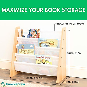 Humble Crew, Natural/White Kids Book Rack Storage Bookshelf with Deep Sleeves, Universal