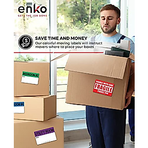 enKo - 2 x 3 Inch Extra Large Home Moving Packing Labels Stickers for Box - Color Coded for Boxes, Packing Box Fragile Stickers (800 Labels, 4 Bedroom House)