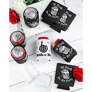 12-Pack Bride or Die Bachelorette Party Can Sleeves Till Death Beverage Sleeves Favor for Gothic Halloween Bridal Shower Party Supplies 1950s Rock and Roll Party Decorations
