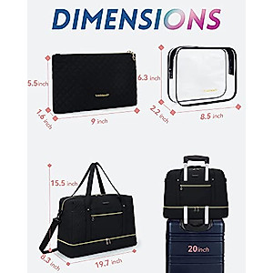 BAGSMART Travel Duffle Bag 3 Pcs Set Weekender Overnight Bag for Women with Makeup Bag & Clear Toiletry Bag, Carry On Bag with Shoe Compartment for Travel, Business Trips(Black)