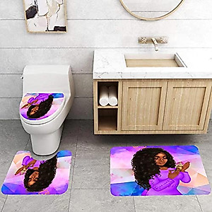 African American Woman Shower Curtains for Bathroom, 4PCS Bathroom Sets Include 1 Fabric Shower Curtain, 2 Non-Slip Bathroom Rugs and 1 Toilet Lid Cover, Black Girl Bathroom Decor