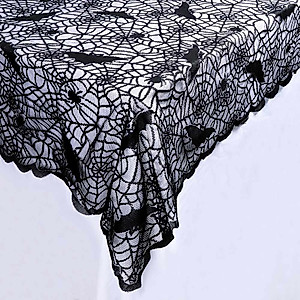 ibohr Halloween Tablecloth with Spiderweb & Bat Design Lace Rectangular Festival Table Cover Halloween Table Decorations for Parties & Gatherings, 100% Polyester, 60 X 84 Inch