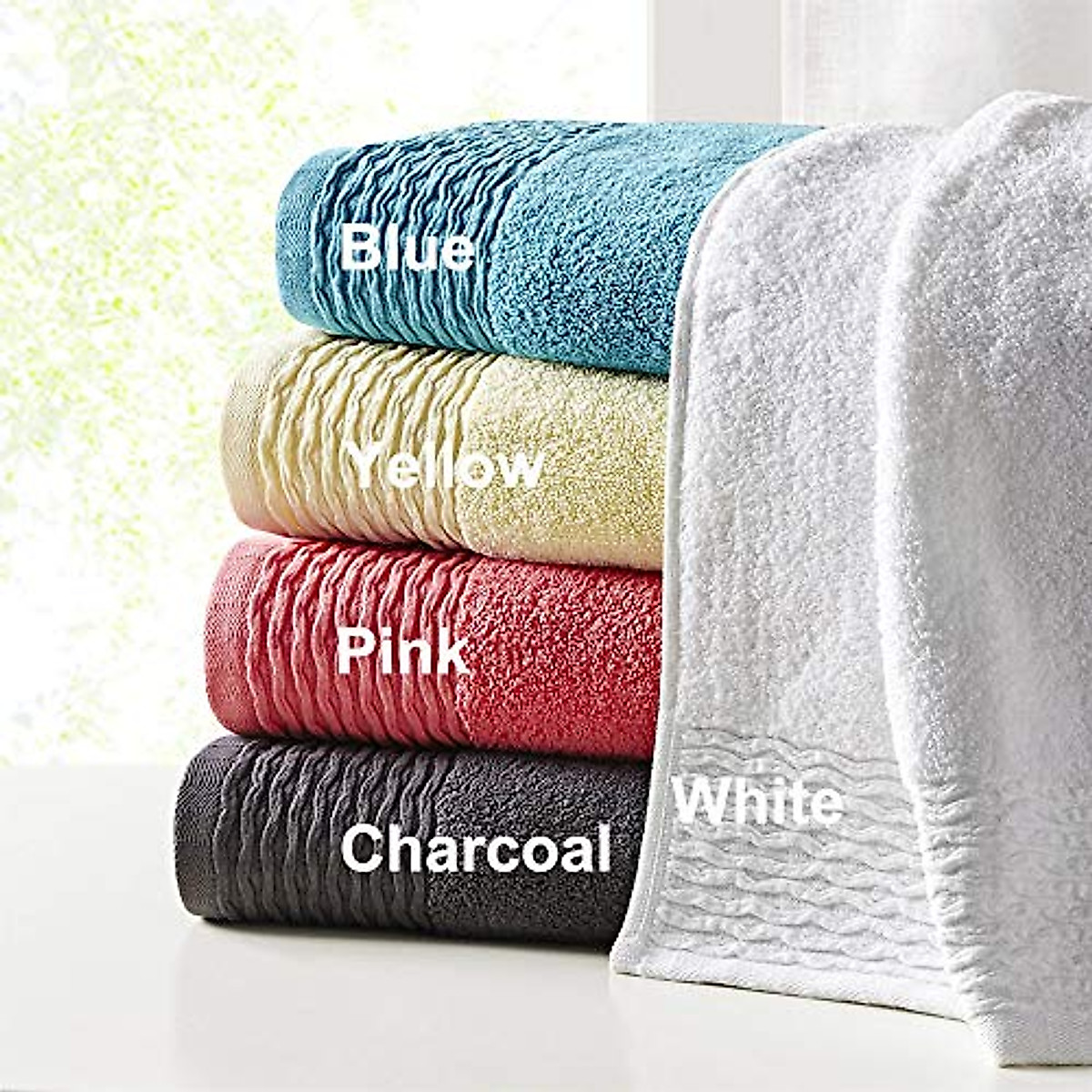 Madison Park Breeze 6 Piece Jacquard Wavy Border Zero Twist Cotton Towel Set, Charcoal