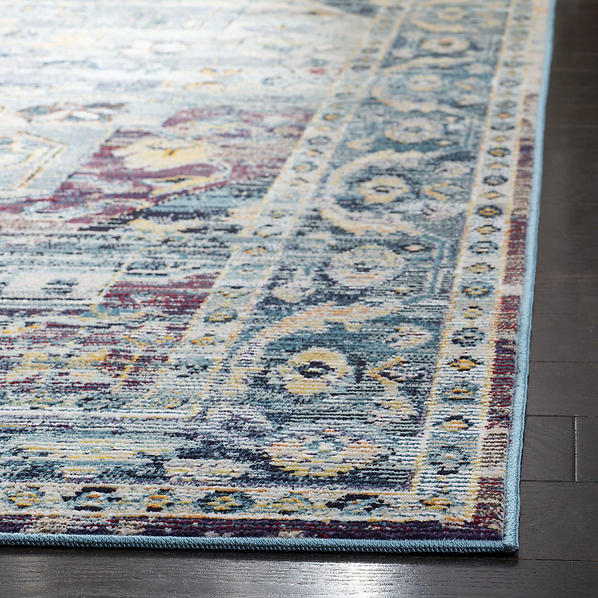 SAFAVIEH Crystal Collection Accent Rug - 2'2" x 5', Teal & Purple, Medallion Distressed Design, Non-Shedding & Easy Care, Ideal for High Traffic Areas in Entryway, Living Room, Bedroom (CRS503D)