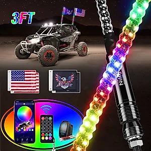 Nilight 2PCS 3FT RGB LED Whip Light, Remote App Control w/DIY Chasing Patterns Stop Turn Reverse Lighting Modes Safety Lighted Antenna for ATV UTV Polaris RZR Can-am Dune Buggy Jeep