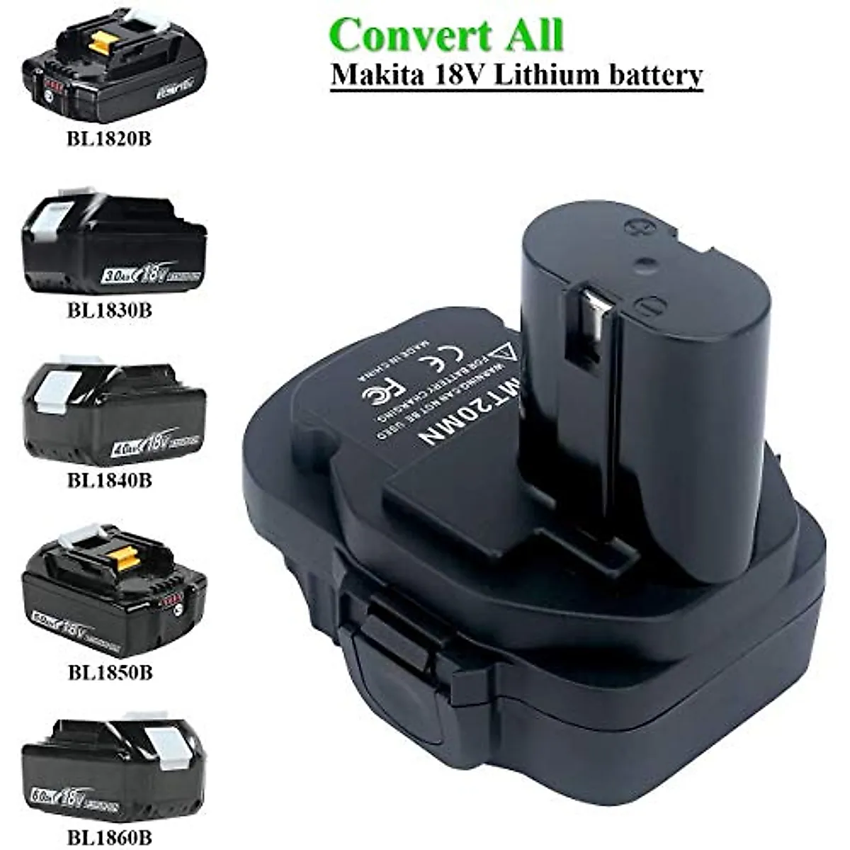 Replacement for Makita 18V Lithium Battery Adapter for Makita 18V NiCad&NiMh Tools, Convert Makita BL1830 BL1850 BL1860 BL1840 18-Volt LXT Slide Li-ion Battery to Makita 18V Ni-Cd/Ni-Mh Battery