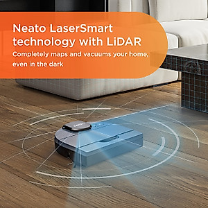 Neato D8 Intelligent Robot Vacuum Cleaner–LaserSmart Nav, Smart Mapping, No-Go Zones, WiFi Connected, 100-min runtime, Powerful Suction, Turbo Clean, Edges, Corners & Pet Hair, XXL Dustbin, Alexa