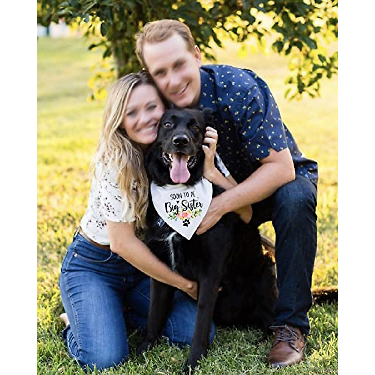 NTKIO Funny White Flower Pattern Cotton Pet Dog Bandana, Soon to Be Big Sister, Pet Dog Pregnancy Announcement, Gender Reveal Photo Prop Triangle Bibs Accessories for Dog Lovers Owner Gift