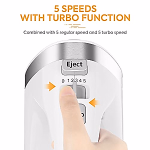 Hand Mixer,550W Electric Whisk, Turbo Boost/Self-Control Speed + 5 Speed + Eject Button + 4 Stainless Steel Attachments for Home Kitchen Baking Cake Food Beater