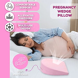 Pregnancy Pillows, Memory Foam Pillows, Pregnancy Must Haves, Wedge Pillow, Side Sleeper Pillow, Cooling Pillow with Removable Washable Modal Cotton Cover, Pregnancy Pillows for Sleeping, (Pink)