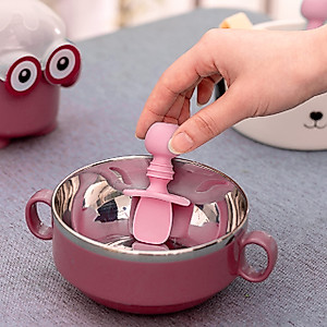 Silikong Silicone Utensils, Baby Fork and Spoon Set, Training Utensils, Baby Led Weaning Stage 1 for Ages 6 Months (Pink)