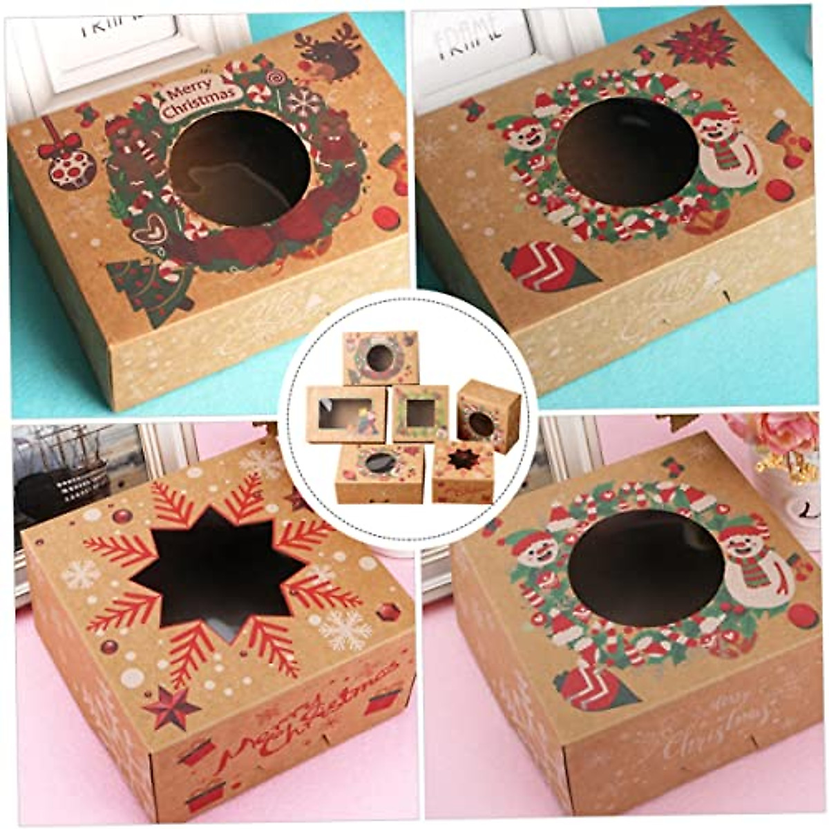 jojofuny Cupcake Box Christmas Window Box Mini Muffin Plastic Bread Box Christmas Gifts Plastic Gift Box Christmas Chocolate Boxes Christmas Window Gift Box Paper Candy Box Cake Holder
