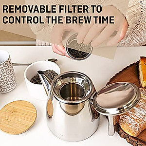 VeoHome Stainless Steel Tea Pot with Infuser - Keeps Heat Thanks to its Double Wall, Silver (1 Liter (34 oz))…