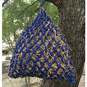Majestic Ally 2”x2” Holes Highly Durable Very Sturdy 36" Hay Net with for Horses, Goat, Travel Feeder for Trailer and Stall, Reduces Waste (Royal Blue)