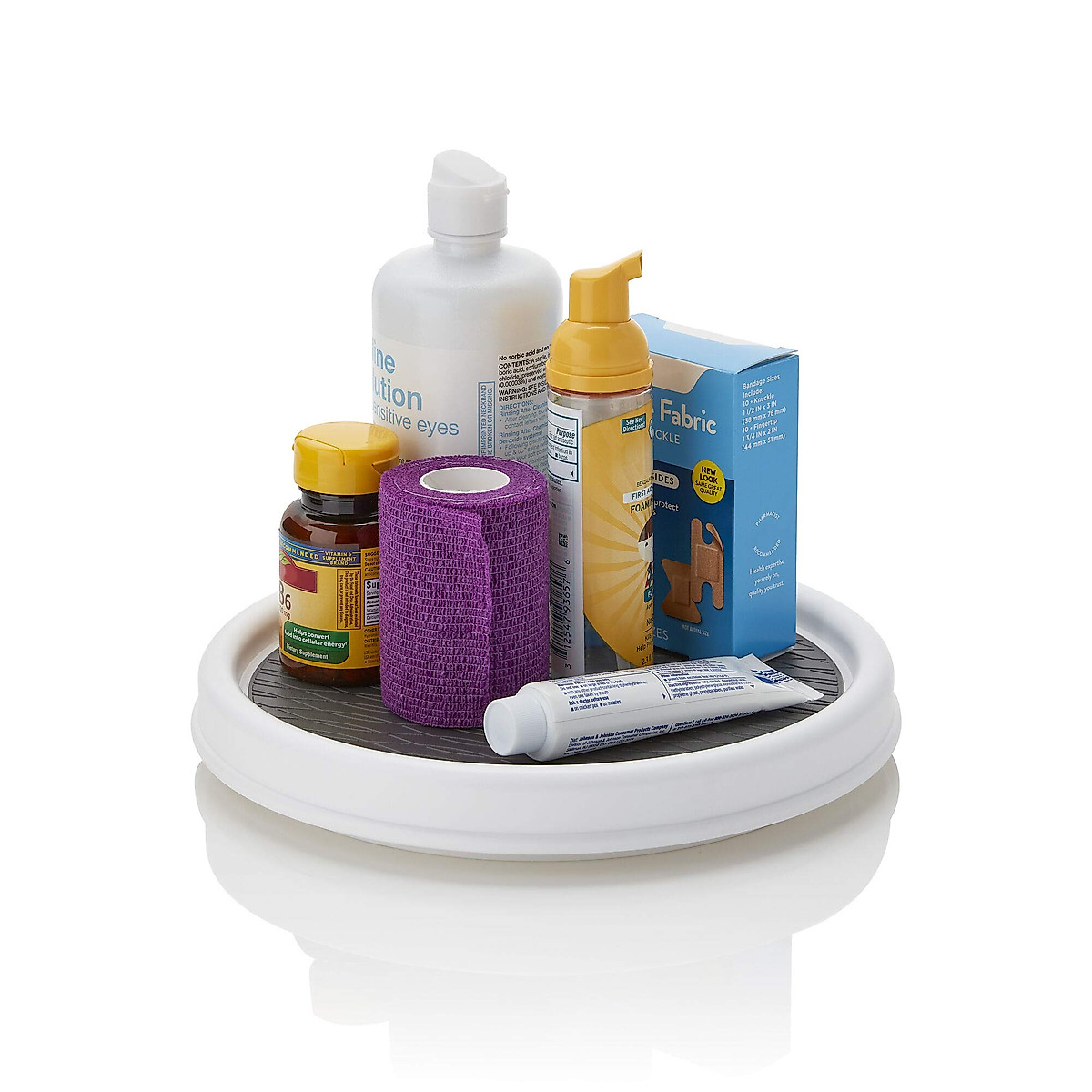 Copco Non-Skid 2 Tier Turntable, 12-Inch, White/Gray & Non-Skid Pantry Cabinet, 9-Inch, White/Gray