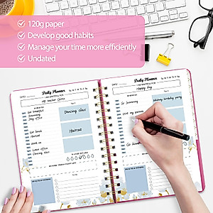 Siltamu Daily Planner Undated 6.1″ x 8.5″,To Do List Notebook with Hourly Schedule,Meal Planning and Spiral Appointment Organizers for Men and Women with Pocket and Pen Loop - Pink
