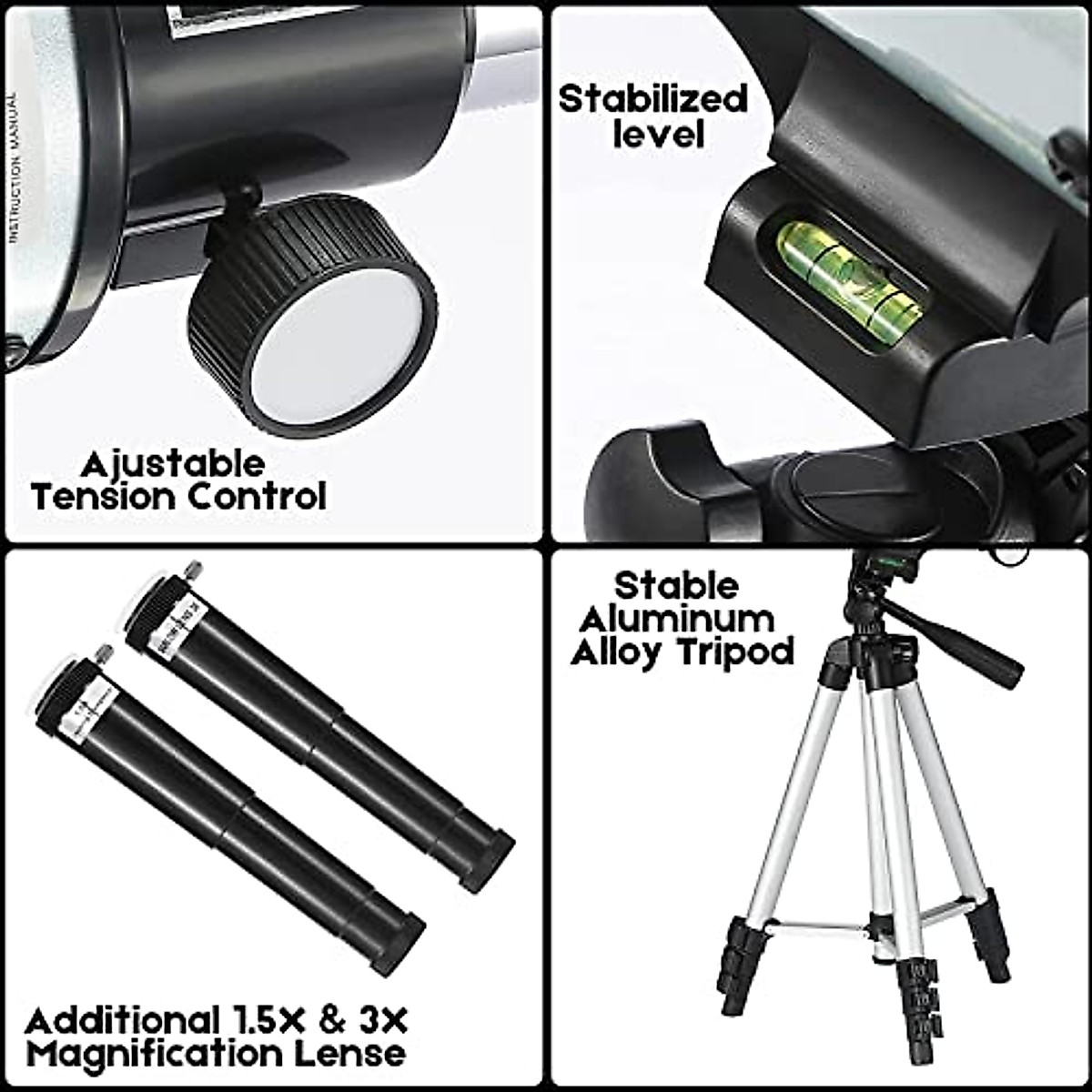 Telescope for Beginners and Kids with Tripod Moon Filter,Adult Professional 70mm Aperture 300mm Refracting Telescopes,Astronomy Gifts for Kids - Travel Telescope