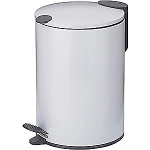 Kela Bathroom Trash Can with Soft Close, Step-On Lid, White, 1.3 Gallons, 10 inches Tall, Small Waste Basket