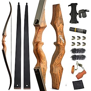 ZSHJGJR 60” Black Hunter Original Recurve Bow for Adults American Hunting Longbow Archery Bow 20-60lbs Right Handed for Archery Hunting Shooting Practice (Orange, 50lbs)