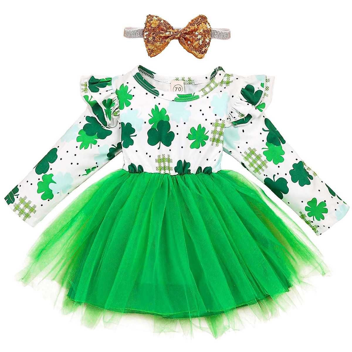 Toddler Baby Girls St.Patrick's Day Outfit Shamrocks Bodysuit Tutu Skirt Headband Spring Clothes Set 1-6T (Green, 4-5T)