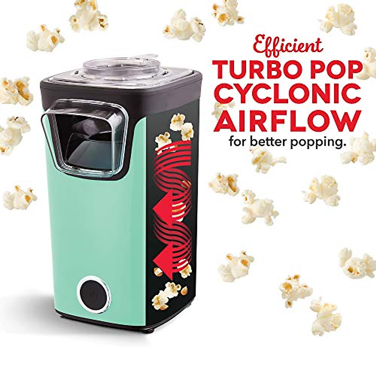 DASH Turbo POP Popcorn Maker with Measuring Cup to Portion Popping Corn Kernels + Melt Butter, 8 Cup Popcorn Machine - Aqua