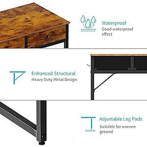 Lufeiya Small Computer Desk with 2 Drawers for Bedroom, 31 Inch Home Office Desk with Storage Fabric Drawer and Bag, Study Writing Table for Small Spaces, Rustic Brown